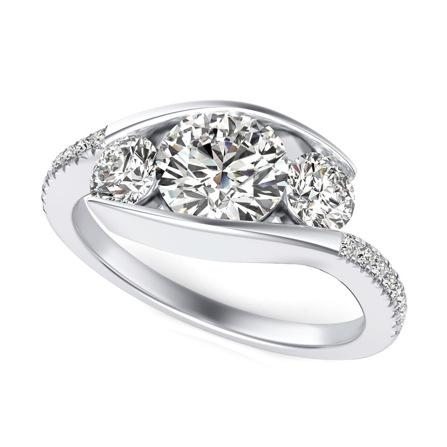 Tension Three Stone Engagement Ring - Edwin Novel Jewelry Design