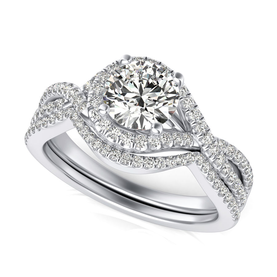 Twist Halo Engagement Ring With Matching Band - Edwin Novel Jewelry Design
