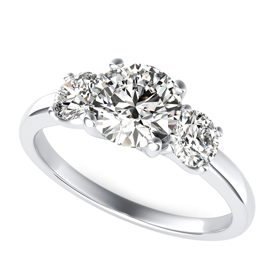 U Shape Three Stone Engagement Ring - Edwin Novel Jewelry Design