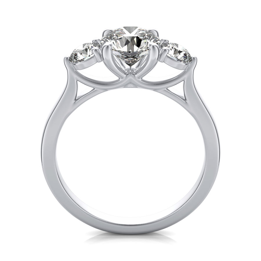 Real Diamond 3.90 ctw. Round Three Stone Engagement Ring M SI3 Center with Diamond Round Big Side Stones in Platinum