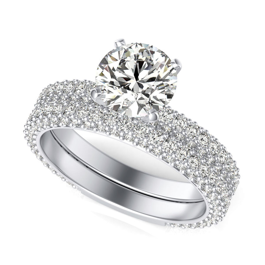 Micro Pave Engagement Ring With Matching Band - Edwin Novel Jewelry Design