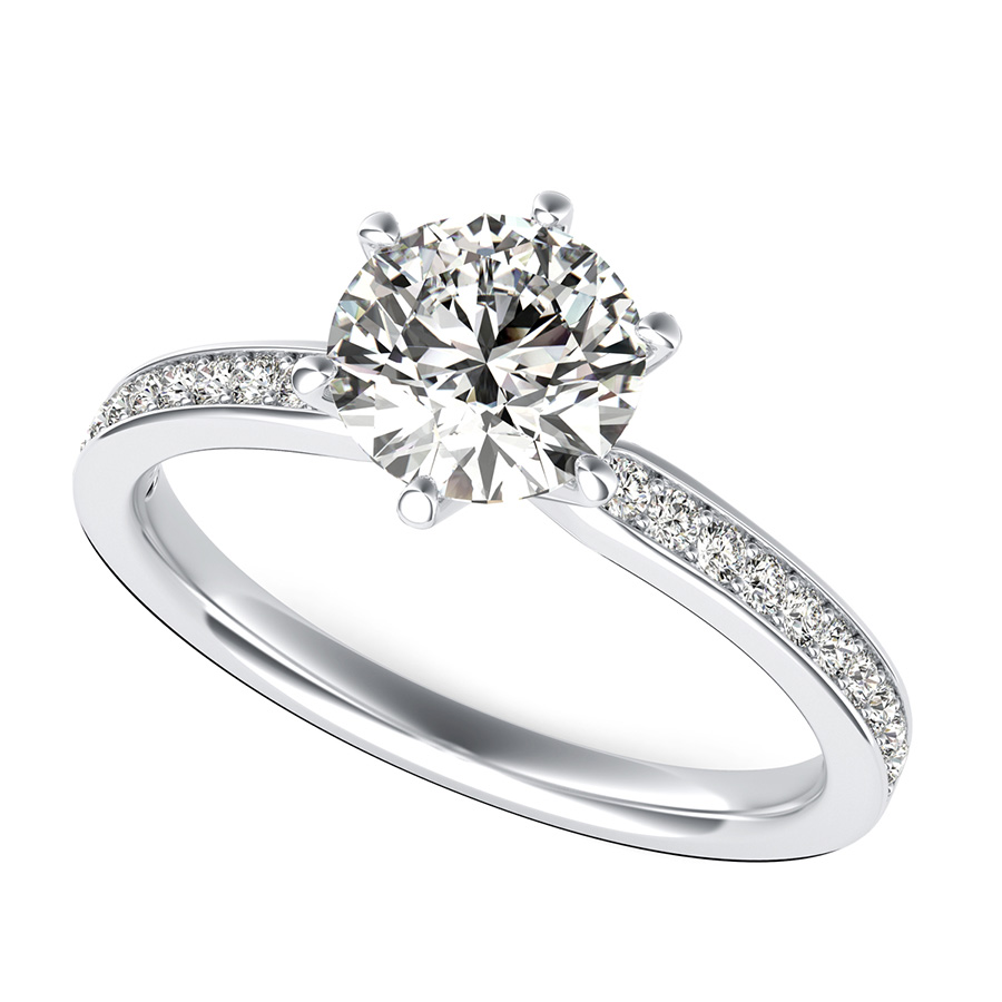 Classic Engagement Ring With Pave Side Stones - Edwin Novel Jewelry Design